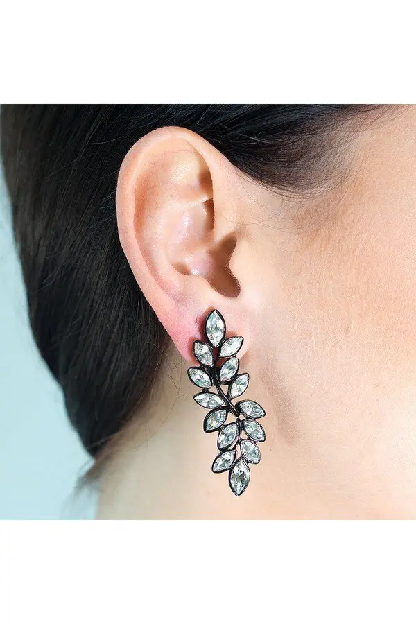KENNETH JAY LANE Crystal Leaf Drop Earrings - Black