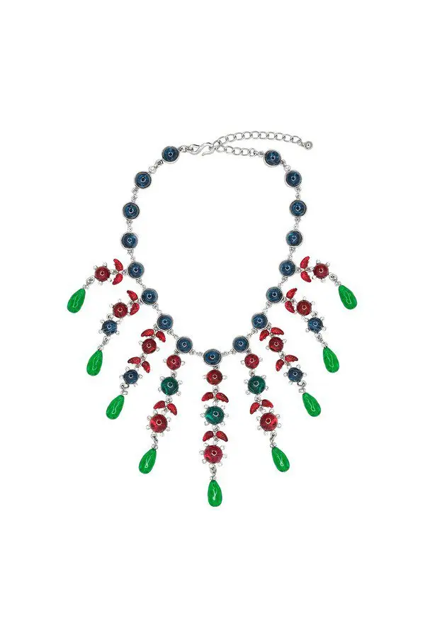 KENNETH JAY LANE Sapphire, Ruby & Emerald Drop Necklace - Silver