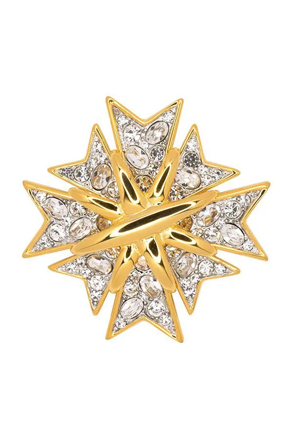 KENNETH JAY LANE Polished And Crystal Maltese Cross Pin - Gold
