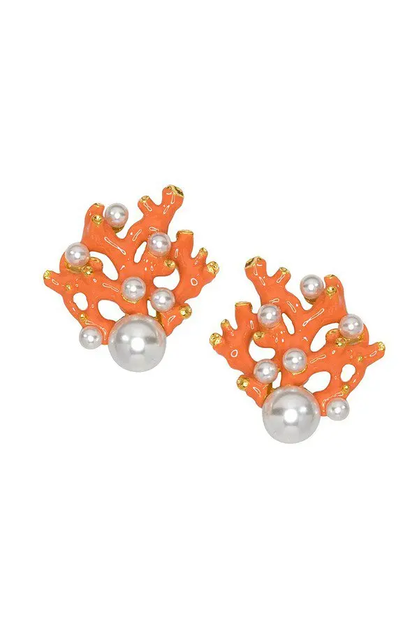 KENNETH JAY LANE Pearl Clip Earrings - Coral