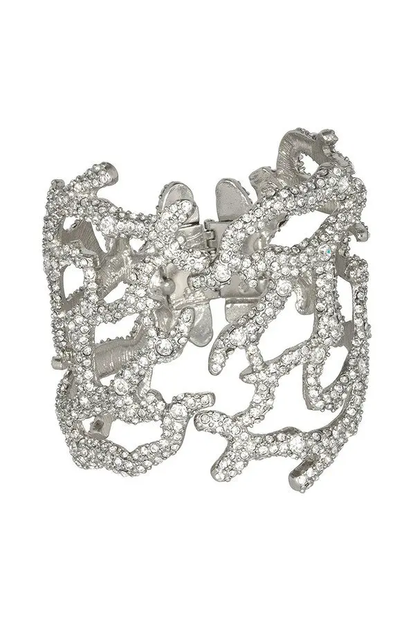 KENNETH JAY LANE Silver & Crystal Branch Bracelet - Coral