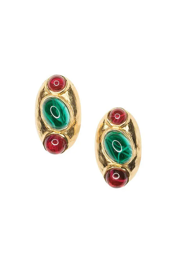 KENNETH JAY LANE Ruby And Emerald Clip On Earrings - Gold