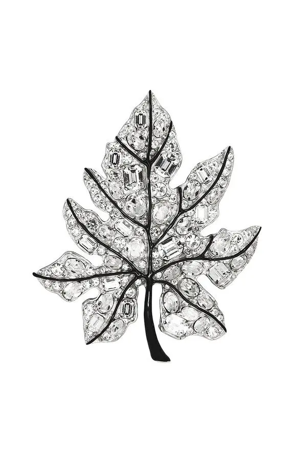 KENNETH JAY LANE Crystal Leaf Pin - Black