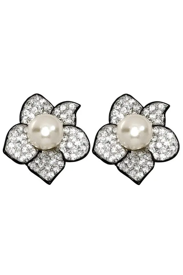 KENNETH JAY LANE Pearl Center Flower Clip On Earrings - Red