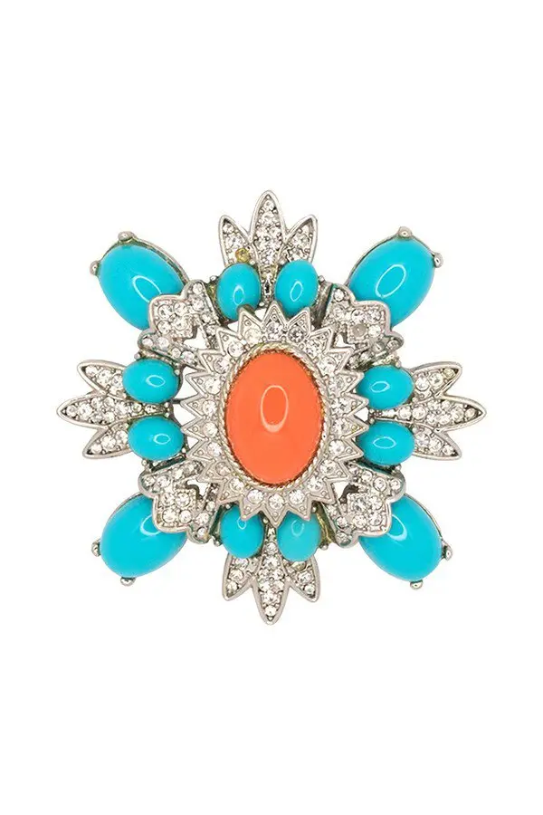 KENNETH JAY LANE Turquoise And Cluster Pin - Coral