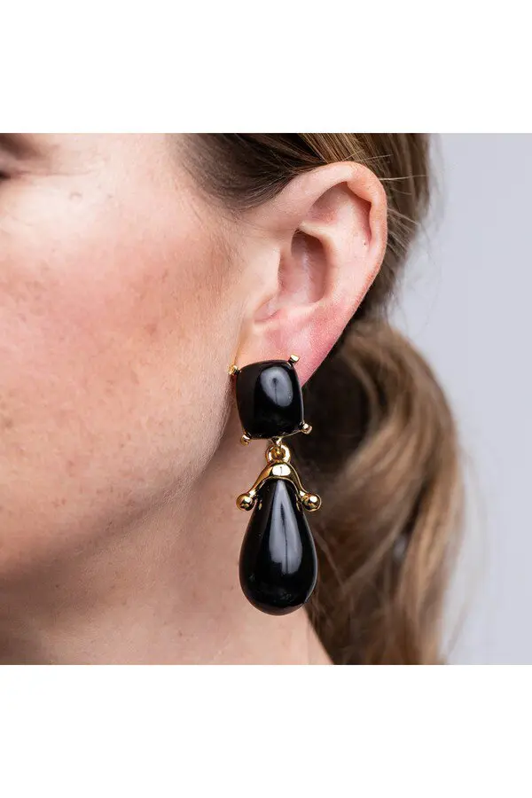 KENNETH JAY LANE Square Top Drop Clip Earrings - Black