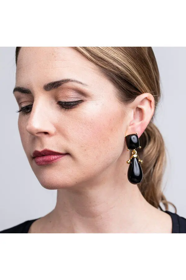 KENNETH JAY LANE Square Top Drop Clip Earrings - Black