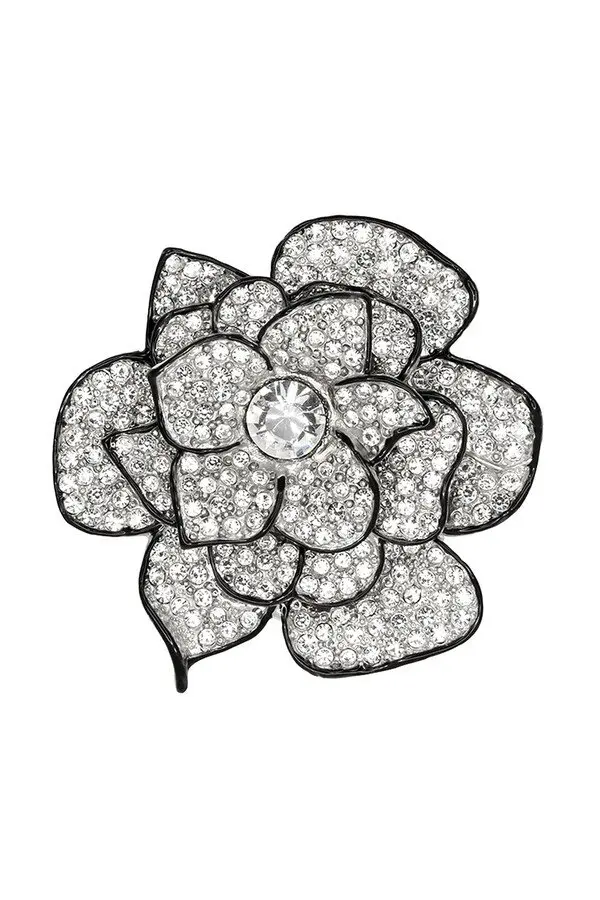 KENNETH JAY LANE Crystal Flower Pin - Black