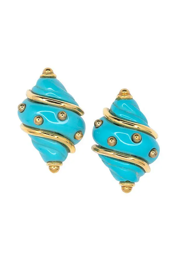 KENNETH JAY LANE Turquoise Shell Clip On Earrings - Gold