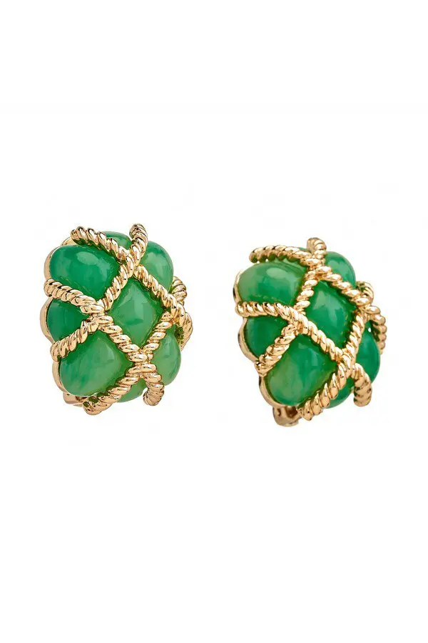 KENNETH JAY LANE Jade Quilted Clip Earrings - Gold