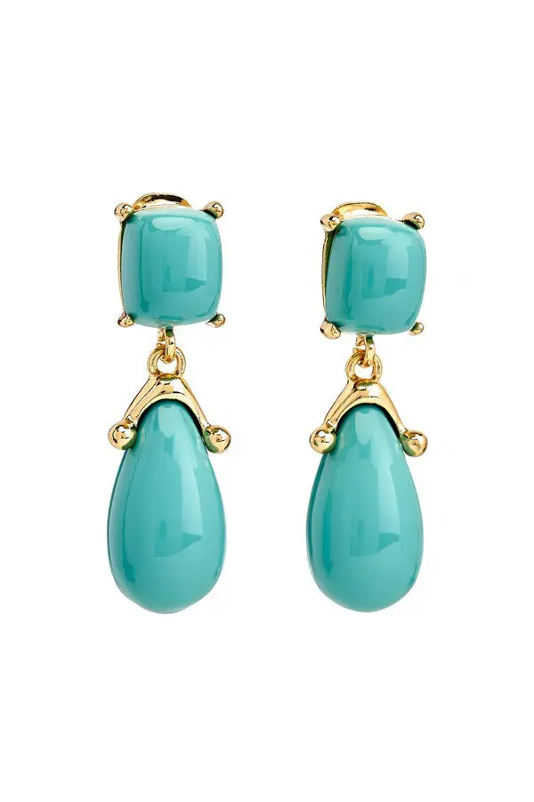 KENNETH JAY LANE Turquoise Drop Clip Earrings - Natural