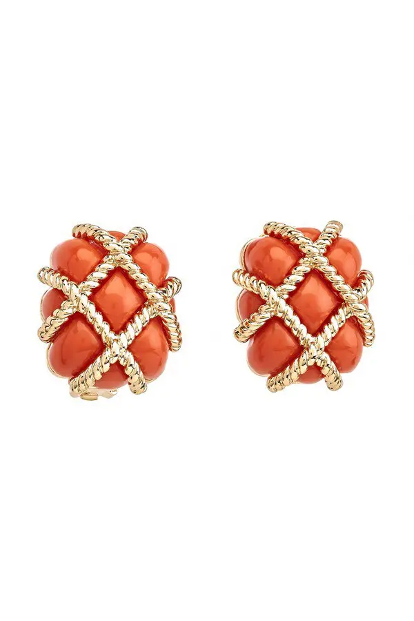KENNETH JAY LANE Gold-tone Quilted Clip-on Earrings - Coral
