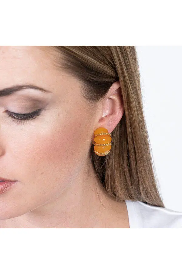KENNETH JAY LANE Amber Resin Clip Earrings - Gold