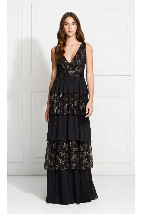 Rachel Zoe Payten Metallic Lace Tiered Gown In Black - 80% Off |  Editorialist