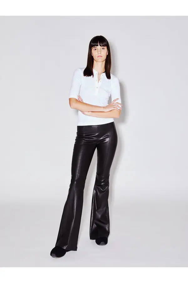 Rosetta Getty Pull On Pintuck Leather Flares - Black