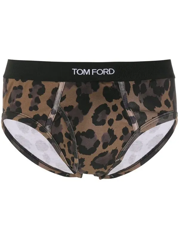 TOM FORD Leopard Cotton Briefs - Brown