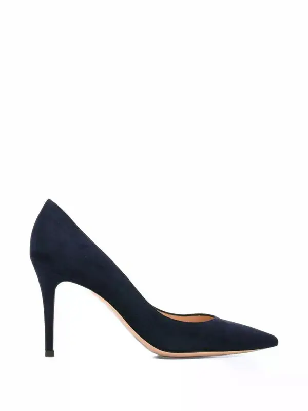 GIANVITO ROSSI Navy Suede Pointed Toe Pumps - Blue