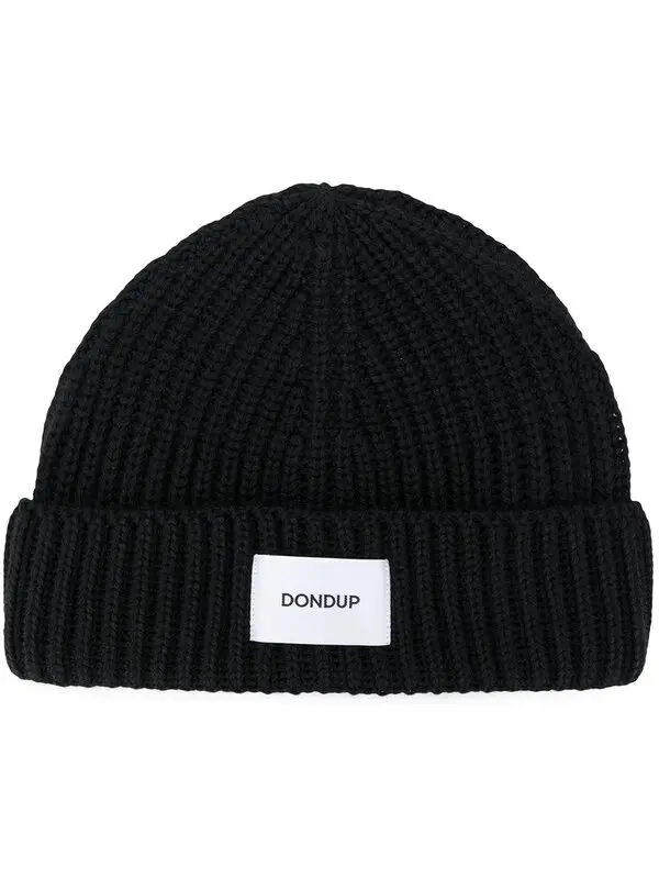 DONDUP Ribbed Logo Beanie - Black