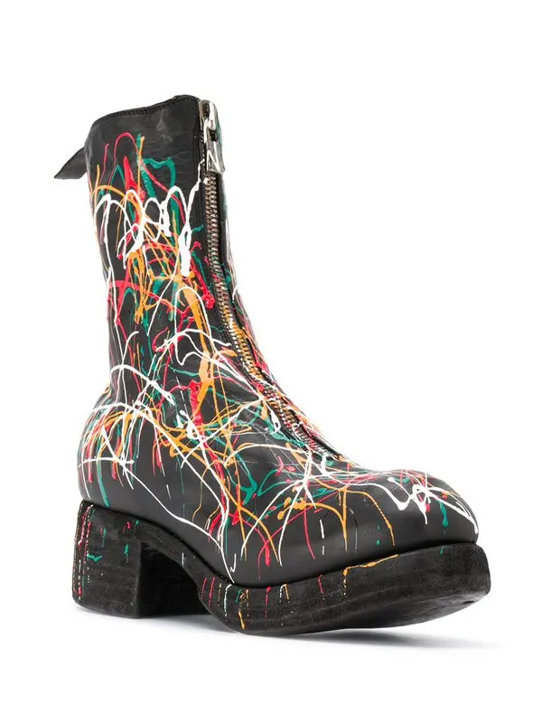 Guidi Paint Splattered Leather Ankle Boots