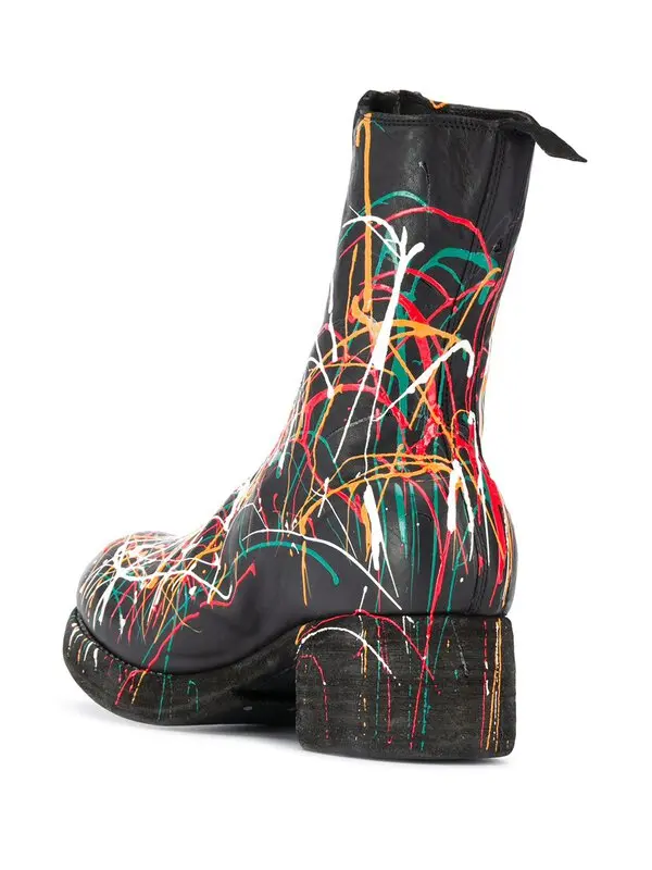 Guidi Paint Splattered Leather Ankle Boots