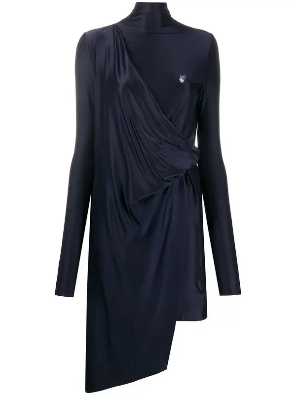 Off-White Logo Print Draped Asymmetric Dress