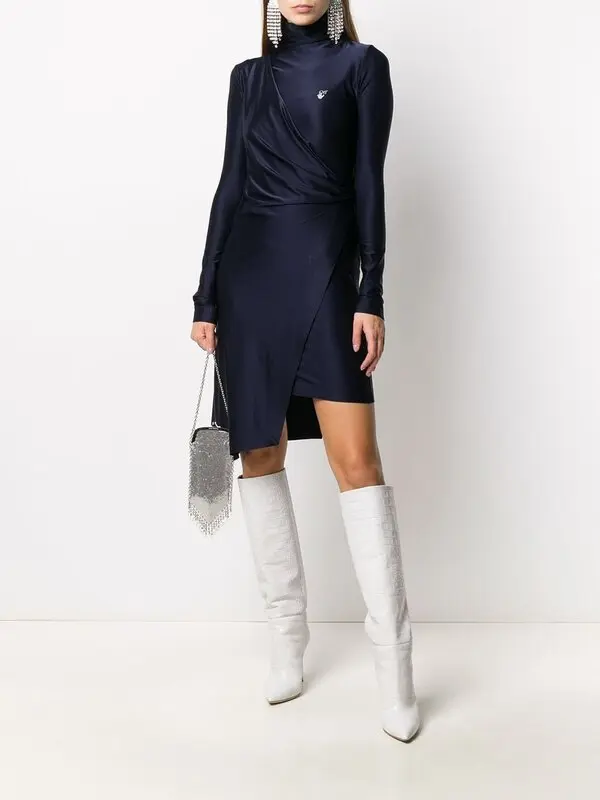 Off-White Logo Print Draped Asymmetric Dress