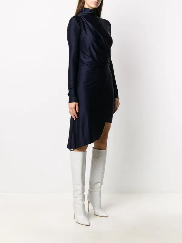Off-White Logo Print Draped Asymmetric Dress