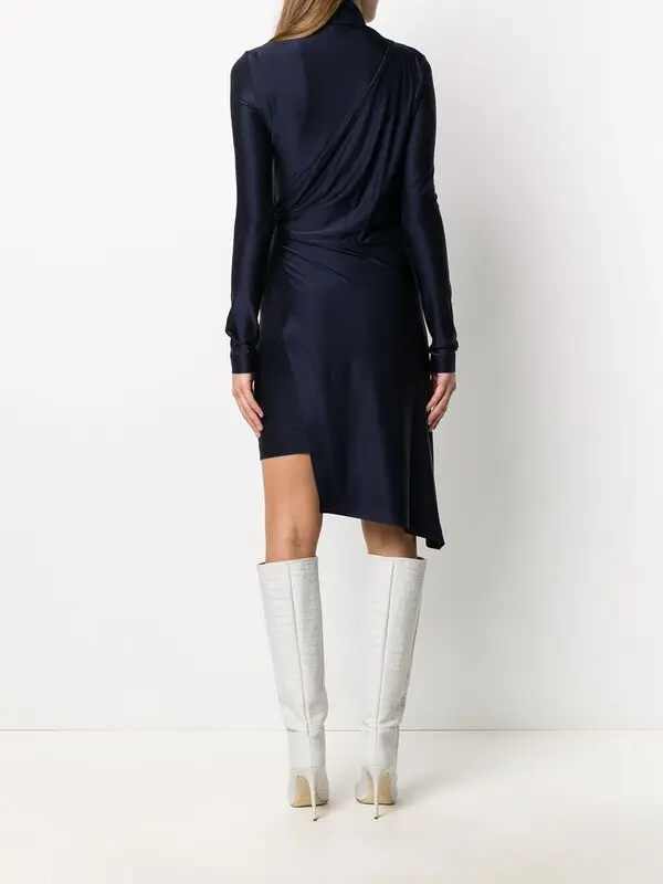Off-White Logo Print Draped Asymmetric Dress