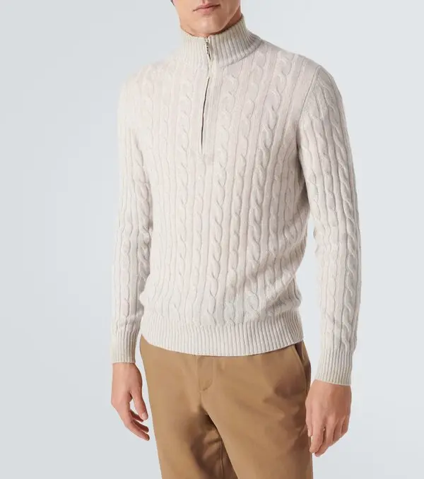 Loro Piana Mezzocollo Treccia Cashmere Sweater - Neutrals