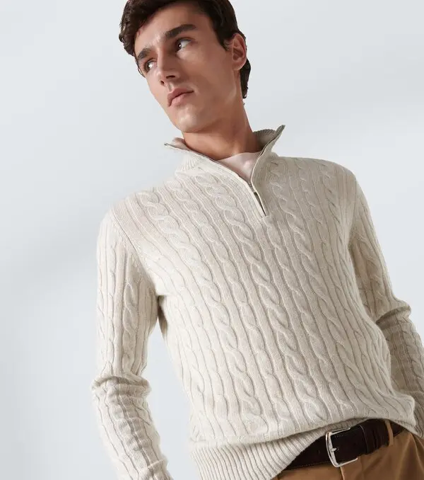 Loro Piana Mezzocollo Treccia Cashmere Sweater - Neutrals