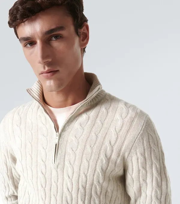 Loro Piana Mezzocollo Treccia Cashmere Sweater - Neutrals