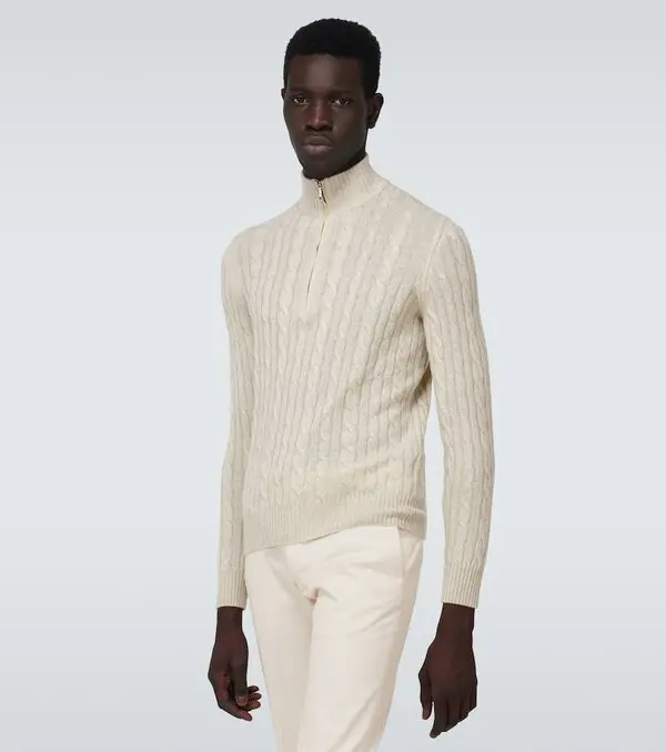 Loro Piana Mezzocollo Treccia Cashmere Sweater - Neutrals