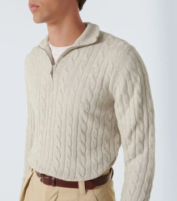 Loro Piana Mezzocollo Treccia Cashmere Sweater - Neutrals