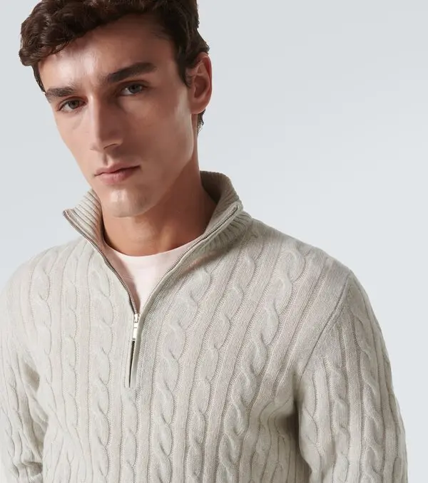 Loro Piana Mezzocollo Treccia Cashmere Sweater - Neutrals