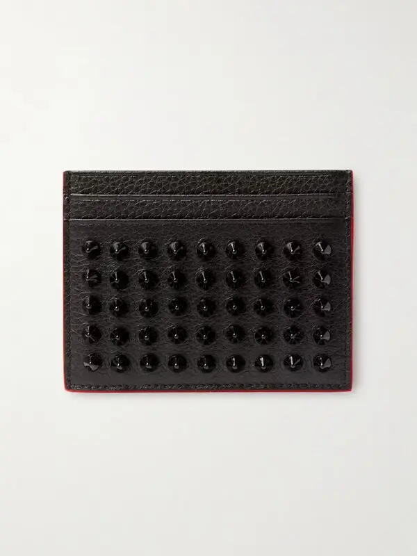CHRISTIAN LOUBOUTIN Studded Full-grain Leather Cardholder - Black