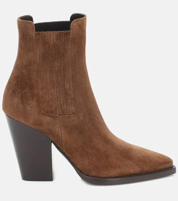 Saint Laurent Theo 95 Suede Ankle Boots - Brown