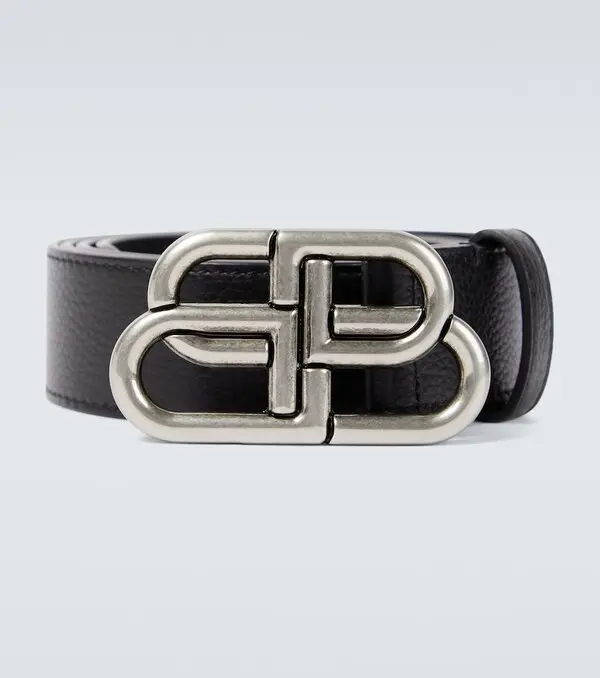 Balenciaga Bb Large Leather Belt - Black