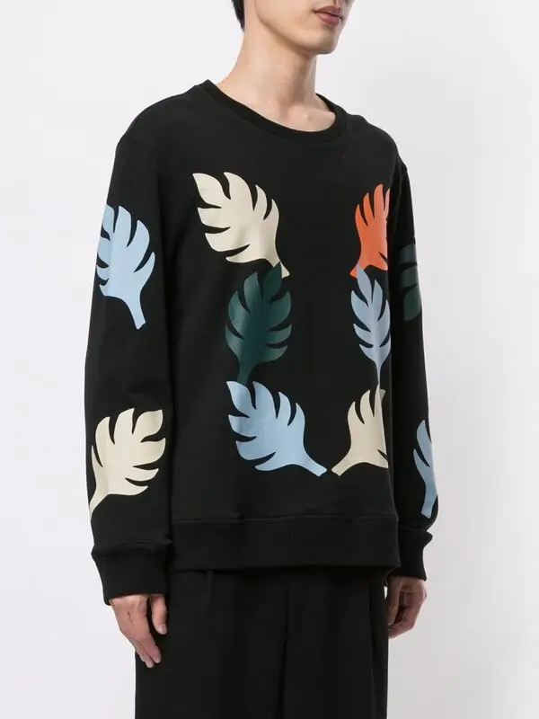 PORTS V Leaf Print Jumper - Black