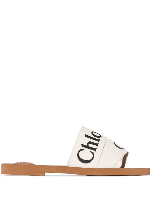 Chloé Woody Logo Strap Slides - White