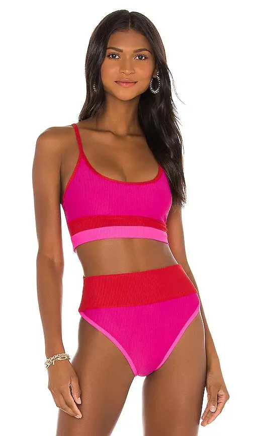 Beach Riot Eva Bikini Top - Fuchsia Red & Neon Pink