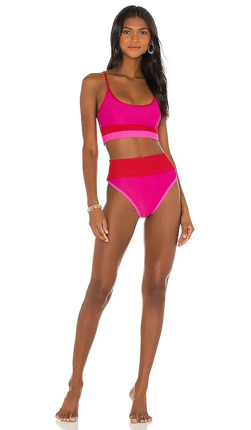 Beach Riot Eva Bikini Top - Fuchsia Red & Neon Pink