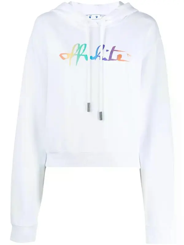 Off-White Rainbow Logo Cropped Hoodie - White