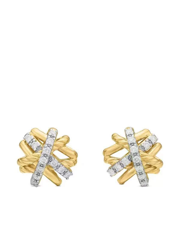 David Yurman 18kt Yellow Crossover Diamond Stud Earrings - Gold