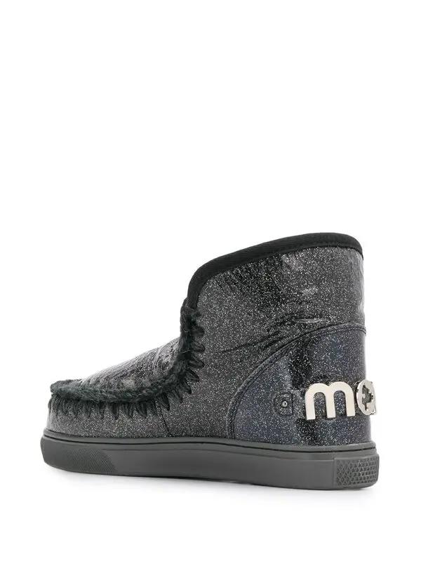Mou Crochet Stitch-trim Glitter Boots