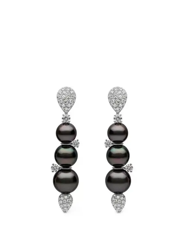 Yoko London 18kt White Gold Tahitian Pearl And Diamond Drop Earrings - Silver