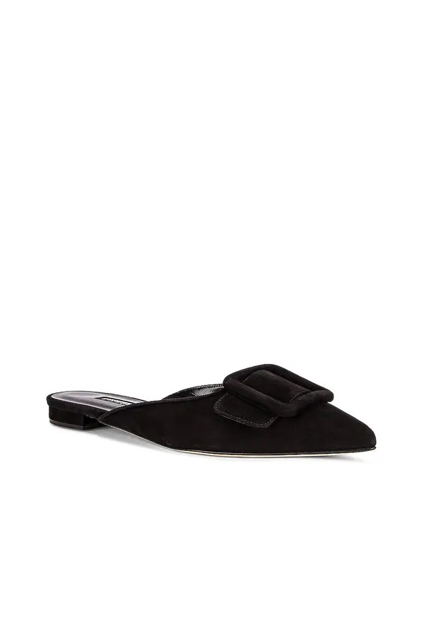 Manolo Blahnik Maysale 10 Suede Mule - Black