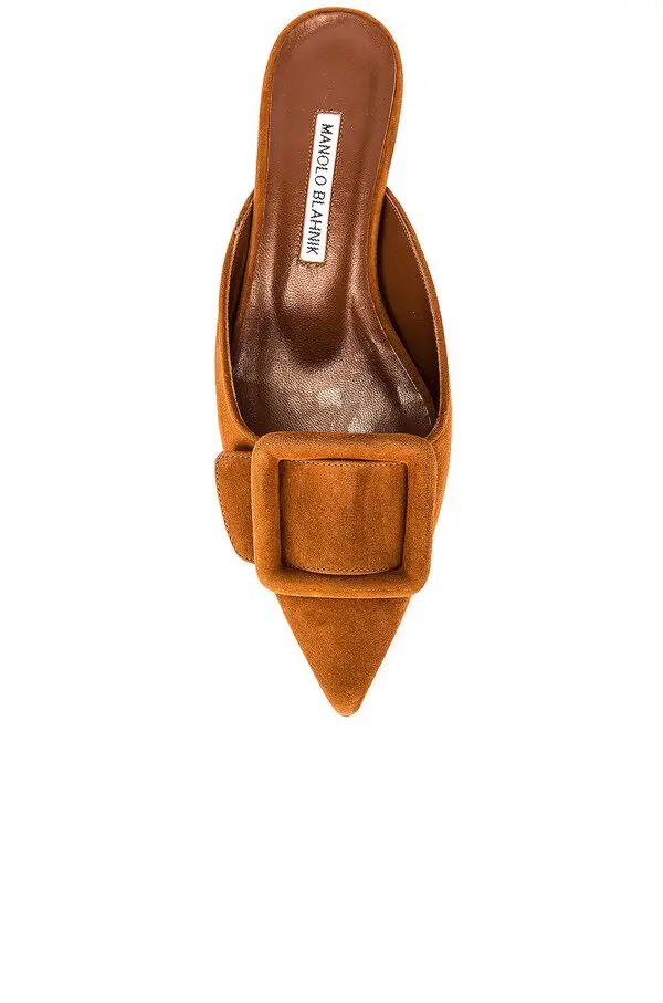 Manolo Blahnik Maysale 10 Suede Mule - Medium Brown