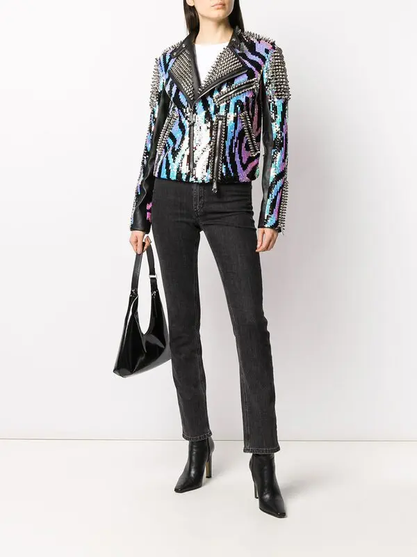 Philipp Plein Zebra Leather Biker Jacket