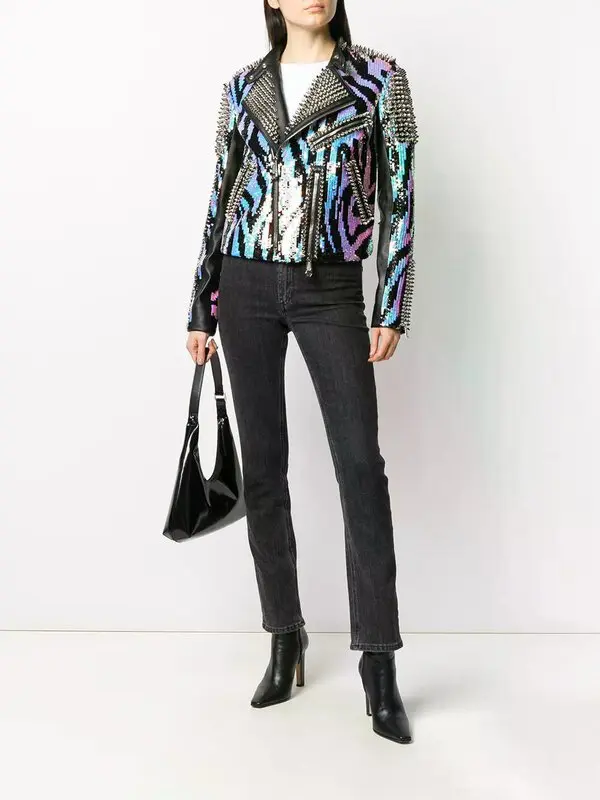 Philipp Plein Zebra Leather Biker Jacket