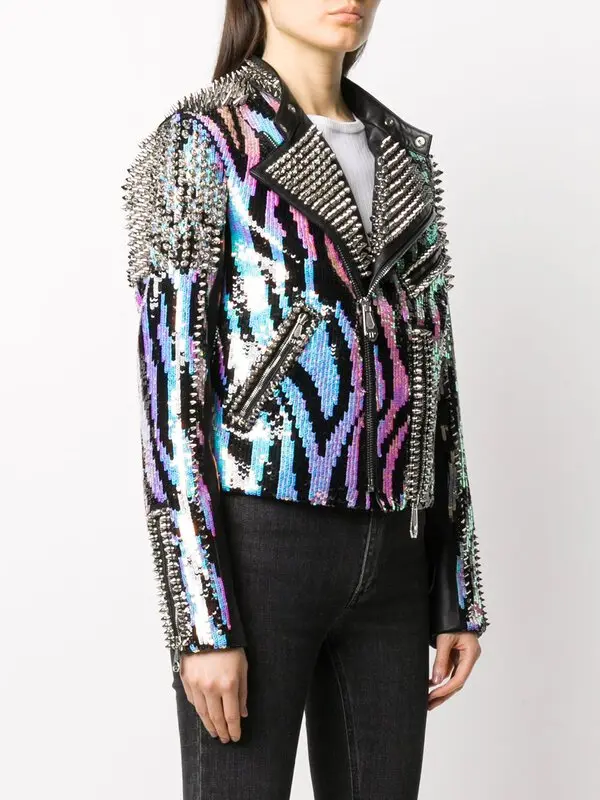 Philipp Plein Zebra Leather Biker Jacket